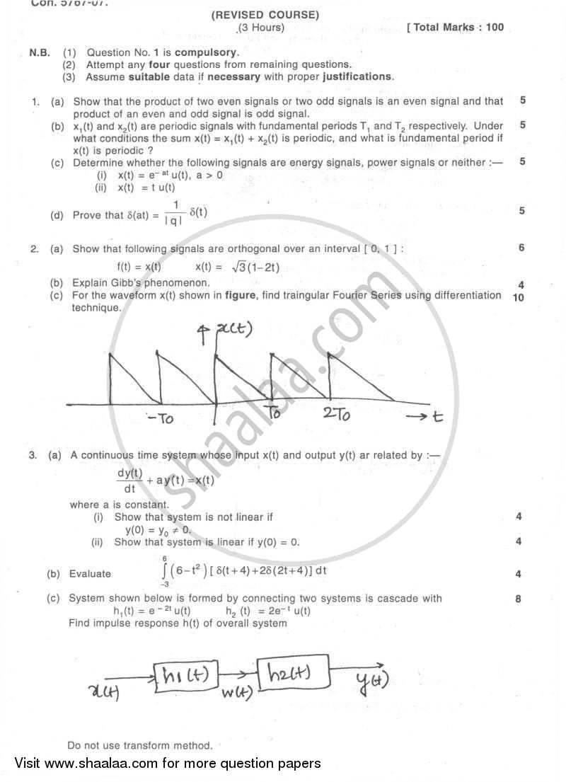 Continuous Time Signals and System 2007-2008 BE Electronics Engineering Semester 5 (TE Third ...