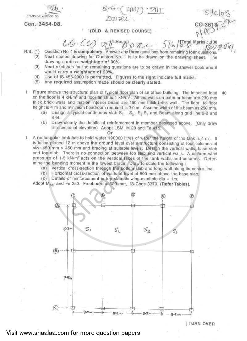 Design and Drawing of Reinforced Concrete Structures 2007-2008 BE Civil ...