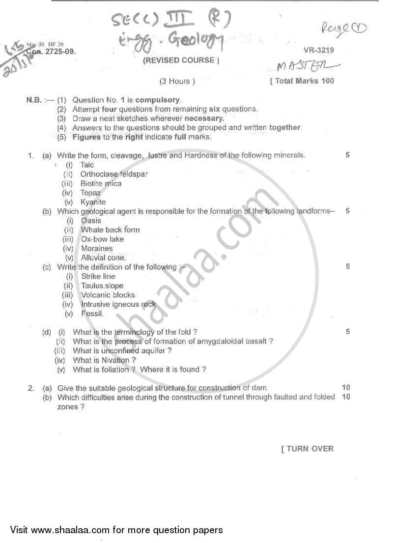 Engineering Geology 2008-2009 BE Civil Engineering Semester 3 (SE ...