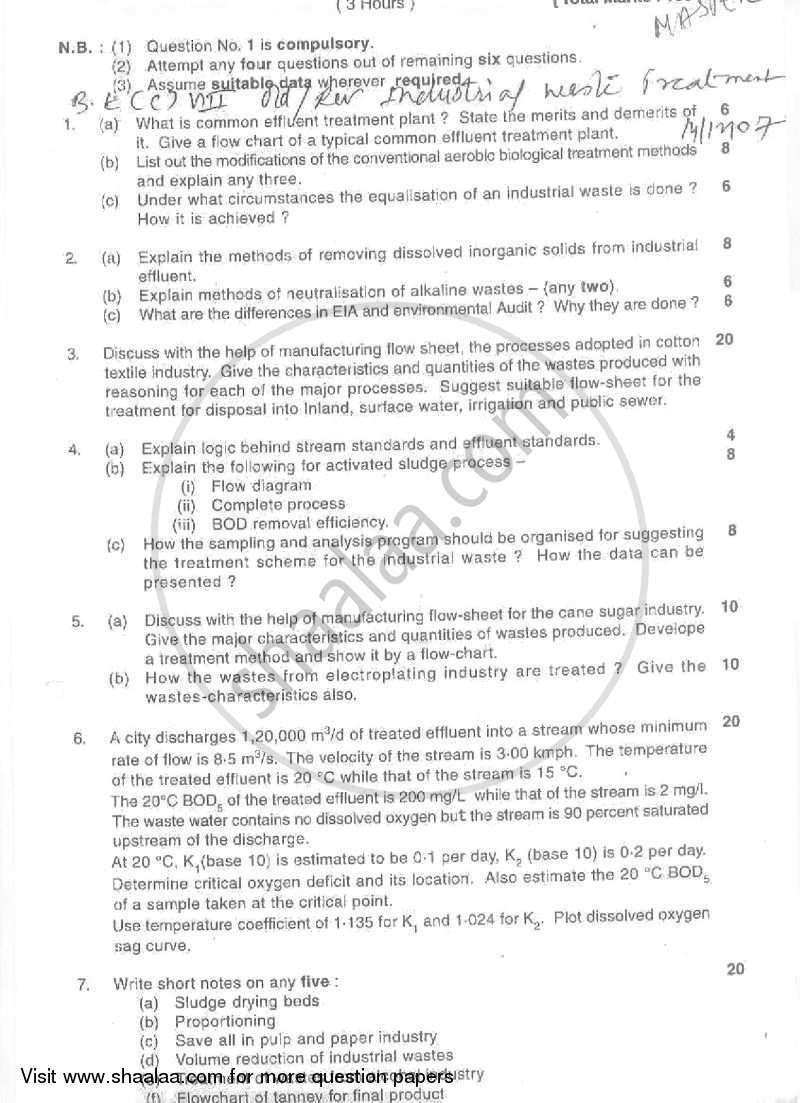 Industrial Waste Treatment 2007-2008 BE Civil Engineering Semester 8 ...