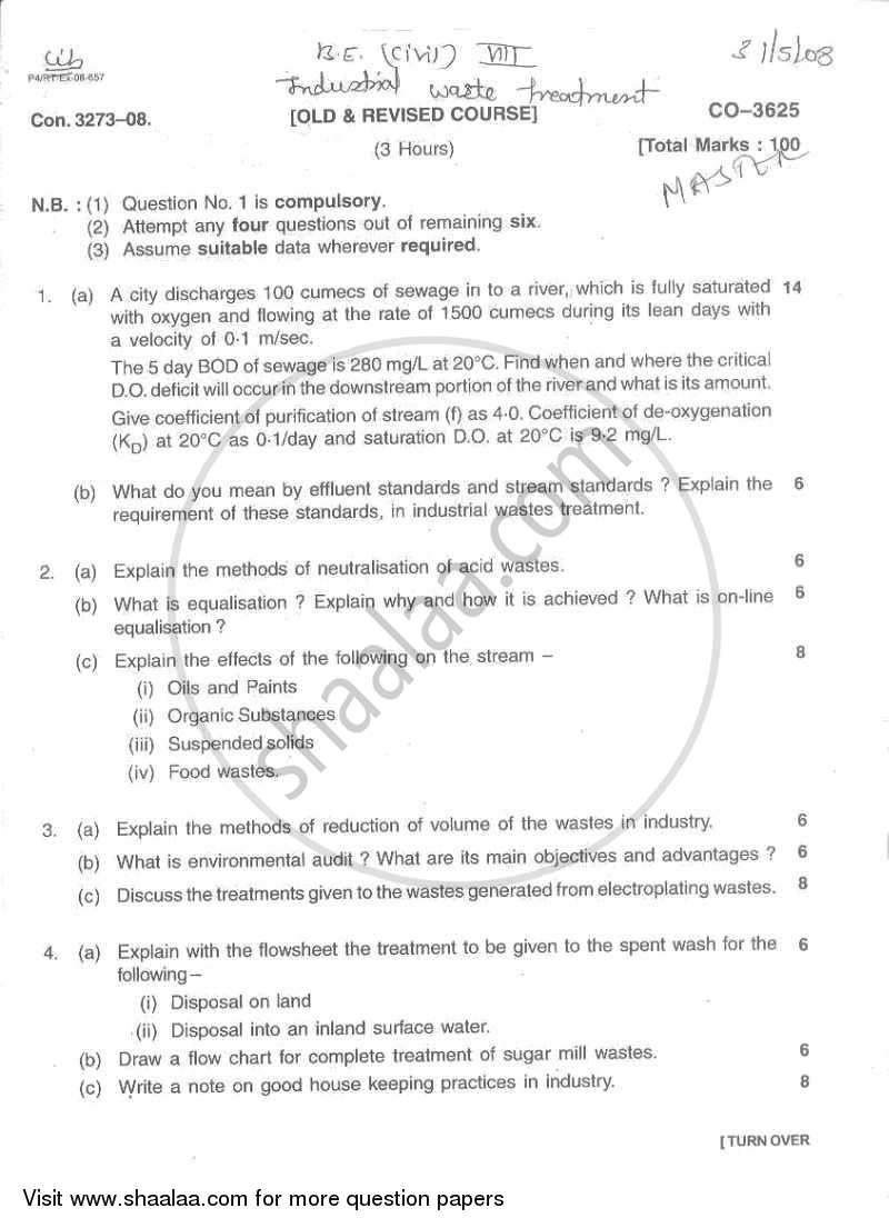 Industrial Waste Treatment 2007-2008 BE Civil Engineering Semester 8 ...