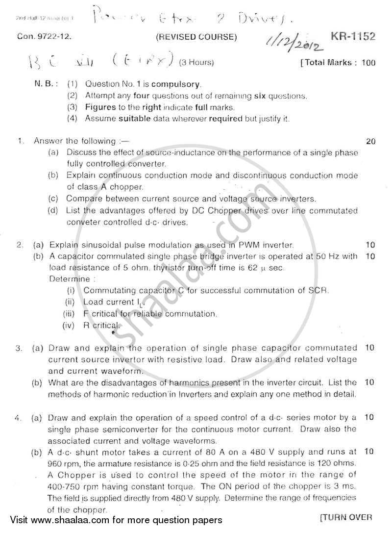 Power Electronic and Drives 2012-2013 BE Electronics Engineering Semester 7 (BE Fourth Year) Old ...