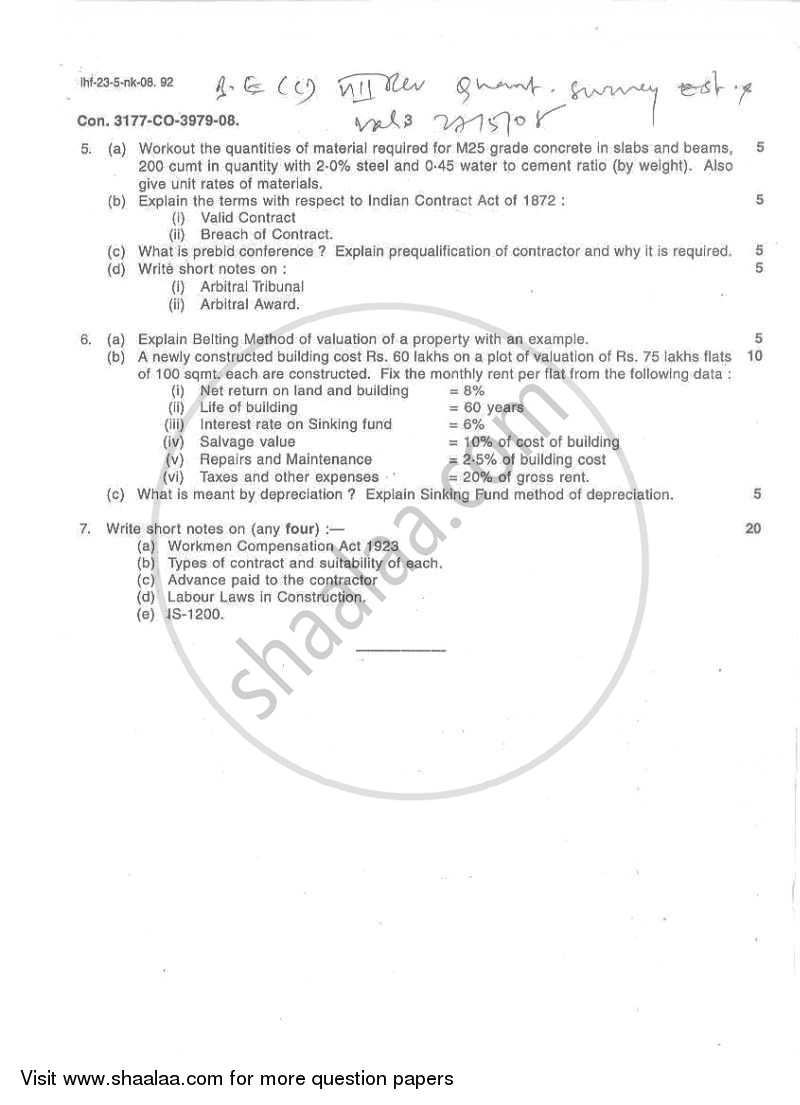 Quantity Survey Estimation and Valuation 2007-2008 BE Civil Engineering ...