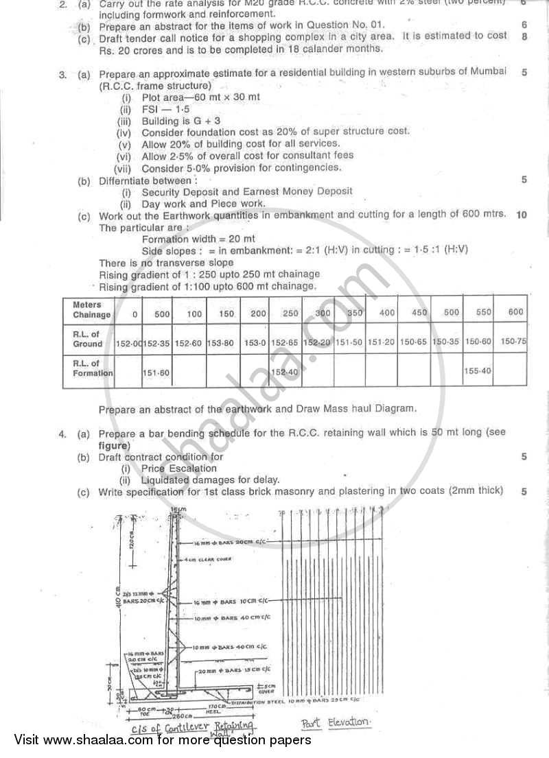 Quantity Survey Estimation and Valuation 2007-2008 BE Civil Engineering ...