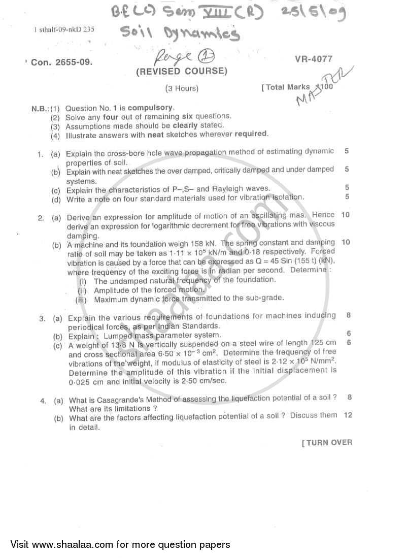 Soil Dynamics 2008-2009 BE Civil Engineering Semester 8 (BE Fourth Year ...