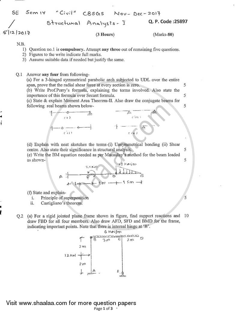 Structural Analysis 1 2017 2018 BE Civil Engineering Semester 4 SE Structural Analysis 1 2017 2018 BE Civil Engineering Semester 4 SE