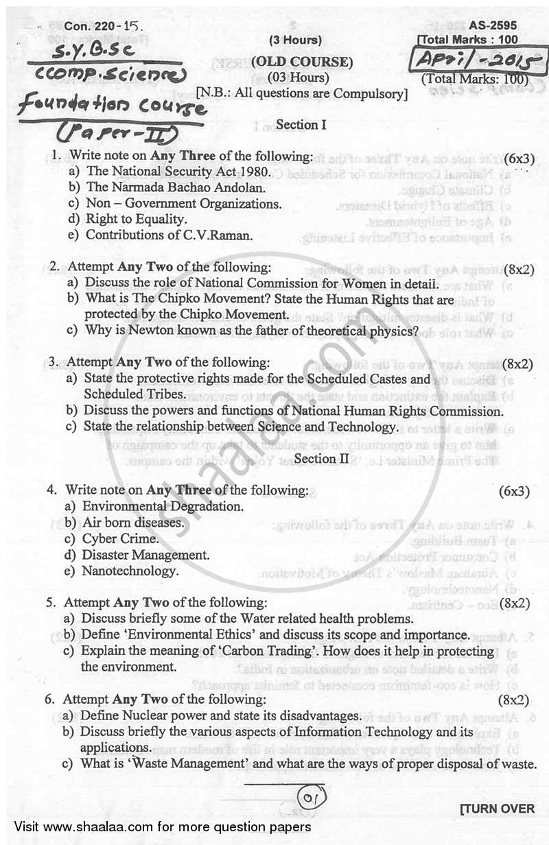 Foundation Course 2 2014-2015 B.Sc Computer Science (IDOL) (Correspondence) 2nd Year (SYBSc ...