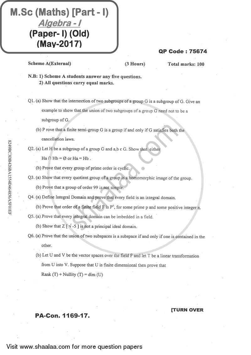Algebra - 1 2016-2017 M.Sc Mathematics (IDOL) (Correspondence) Part 1 ...