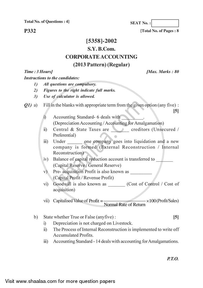 Corporate Accounting 2017 2018 Bachelor Of Commerce B Com 2nd Year