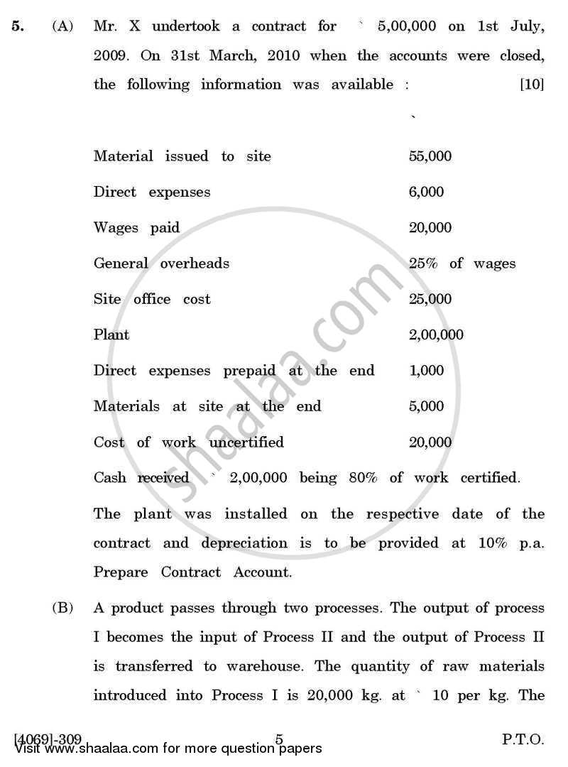 Cost and Works Accounting 2 2011-2012 Bachelor of Commerce (B.Com) 3rd ...