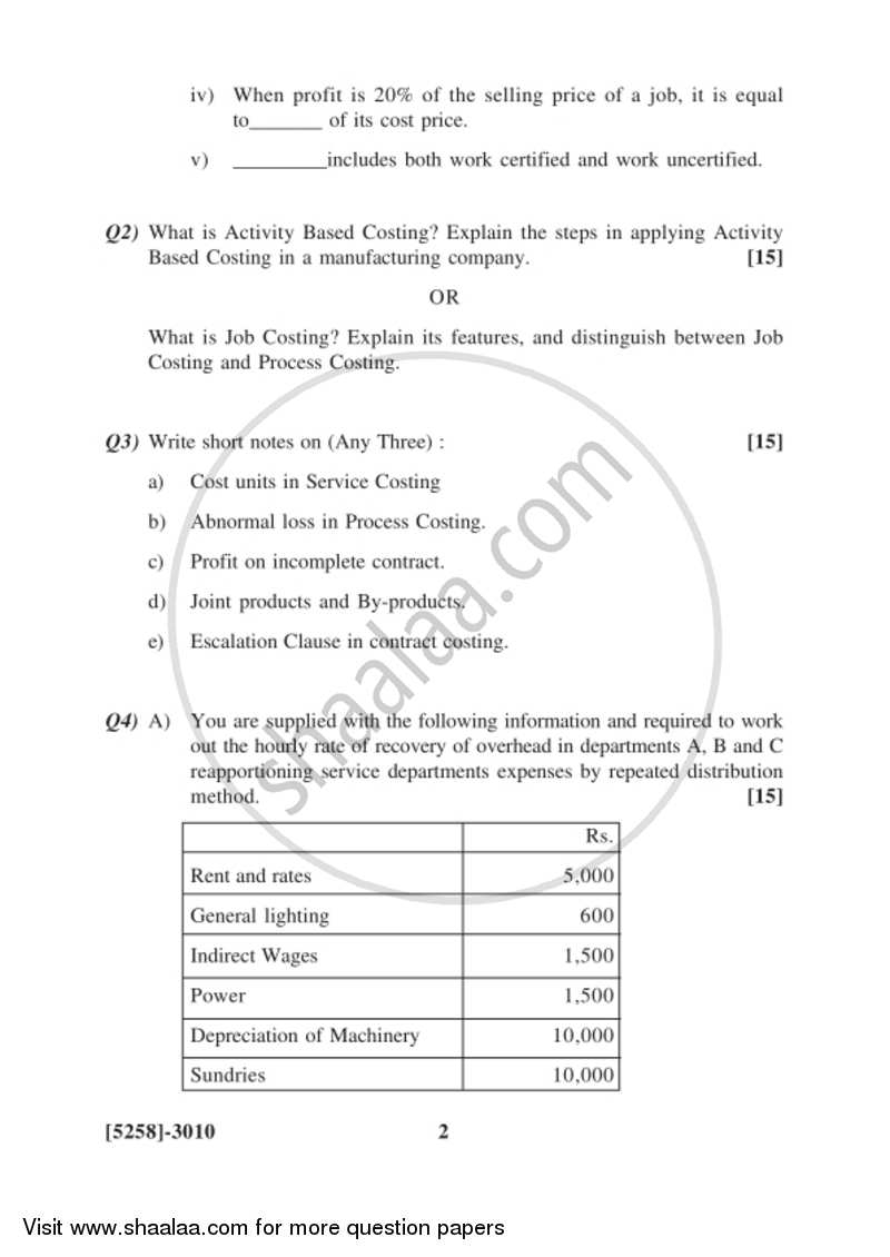 Cost and Works Accounting 2 2017-2018 Bachelor of Commerce (B.Com) 3rd ...