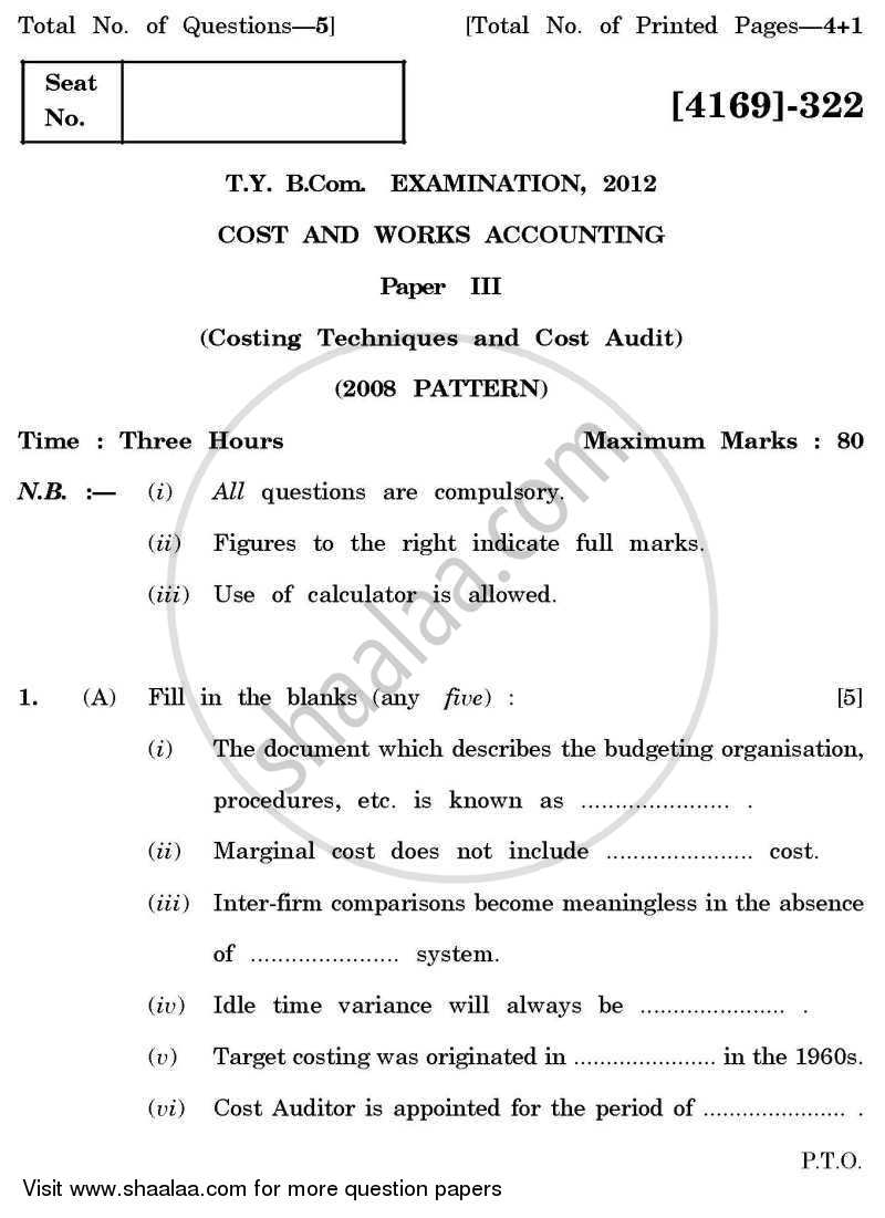 Cost and Works Accounting 3 2011-2012 Bachelor of Commerce (B.Com) 3rd ...