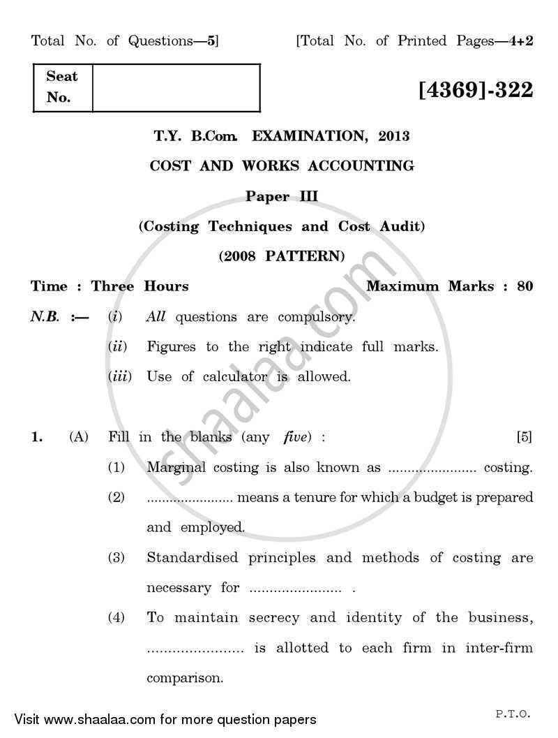 Cost and Works Accounting 3 2012-2013 Bachelor of Commerce (B.Com) 3rd ...