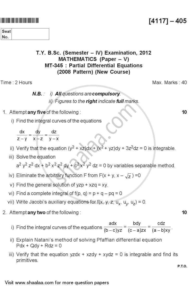 Partial Differential Equations 2012-2013 B.Sc Mathematics Semester 6 ...