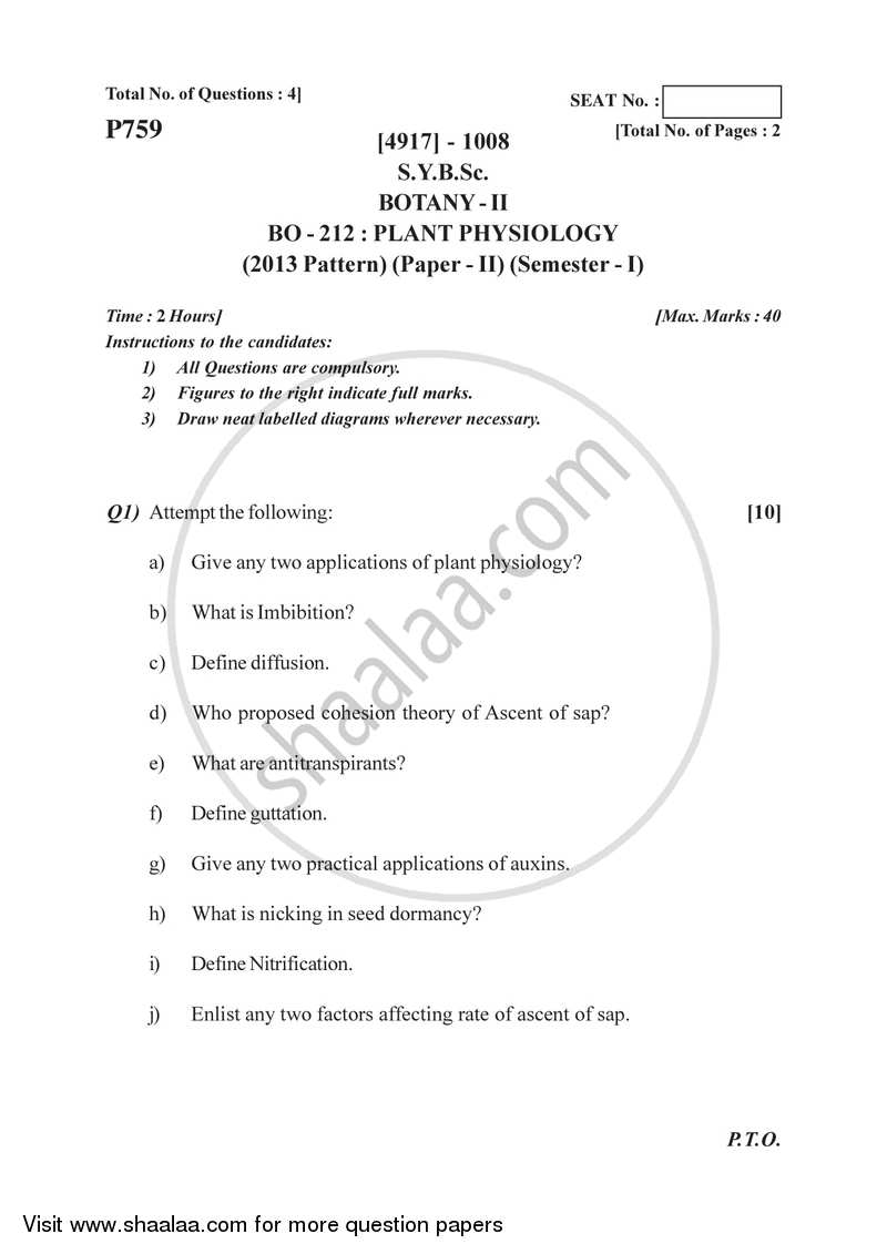 Plant Physiology 2015 2016 B Sc Botany Semester 3 SYBSc 2013 Pattern
