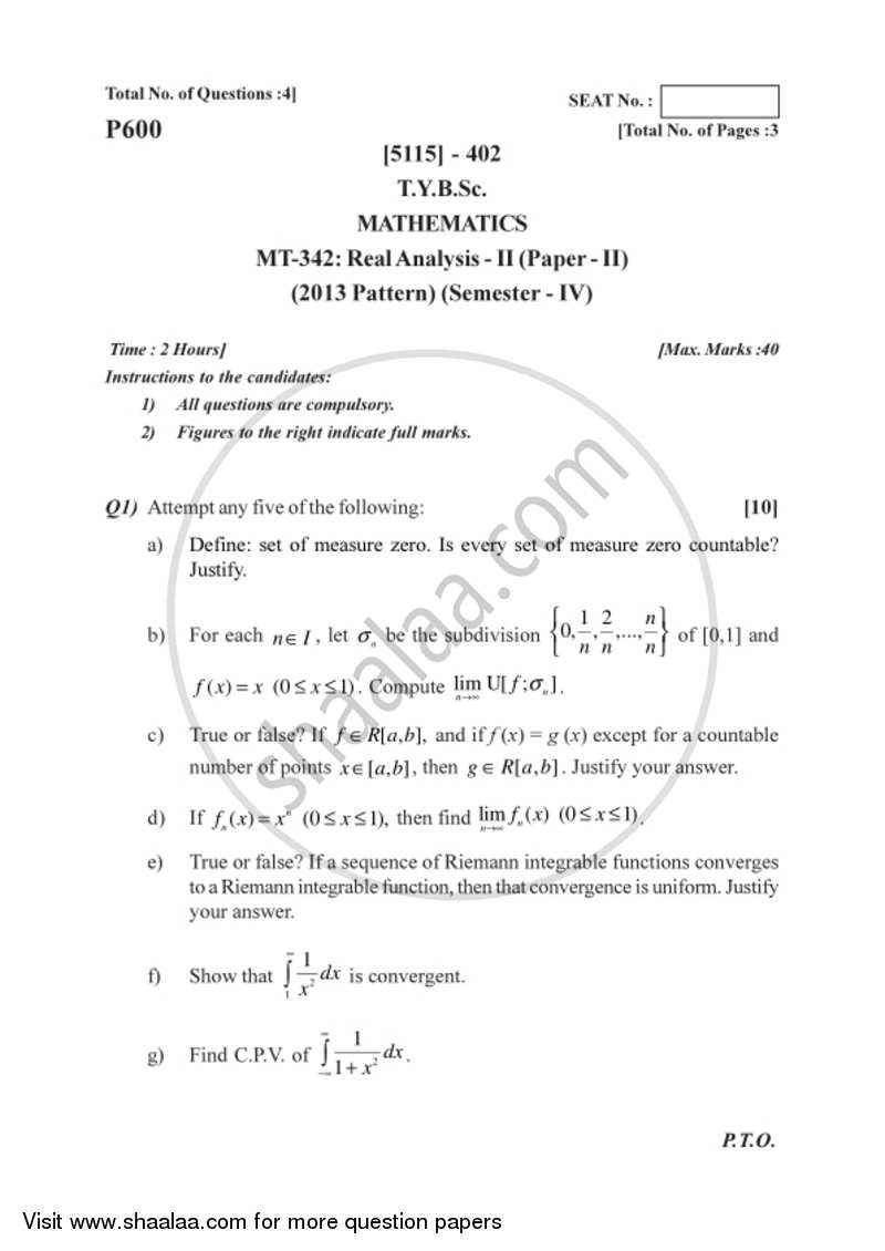 Real Analysis 2 2016-2017 B.Sc Mathematics Semester 6 (TYBSc) 2013 ...